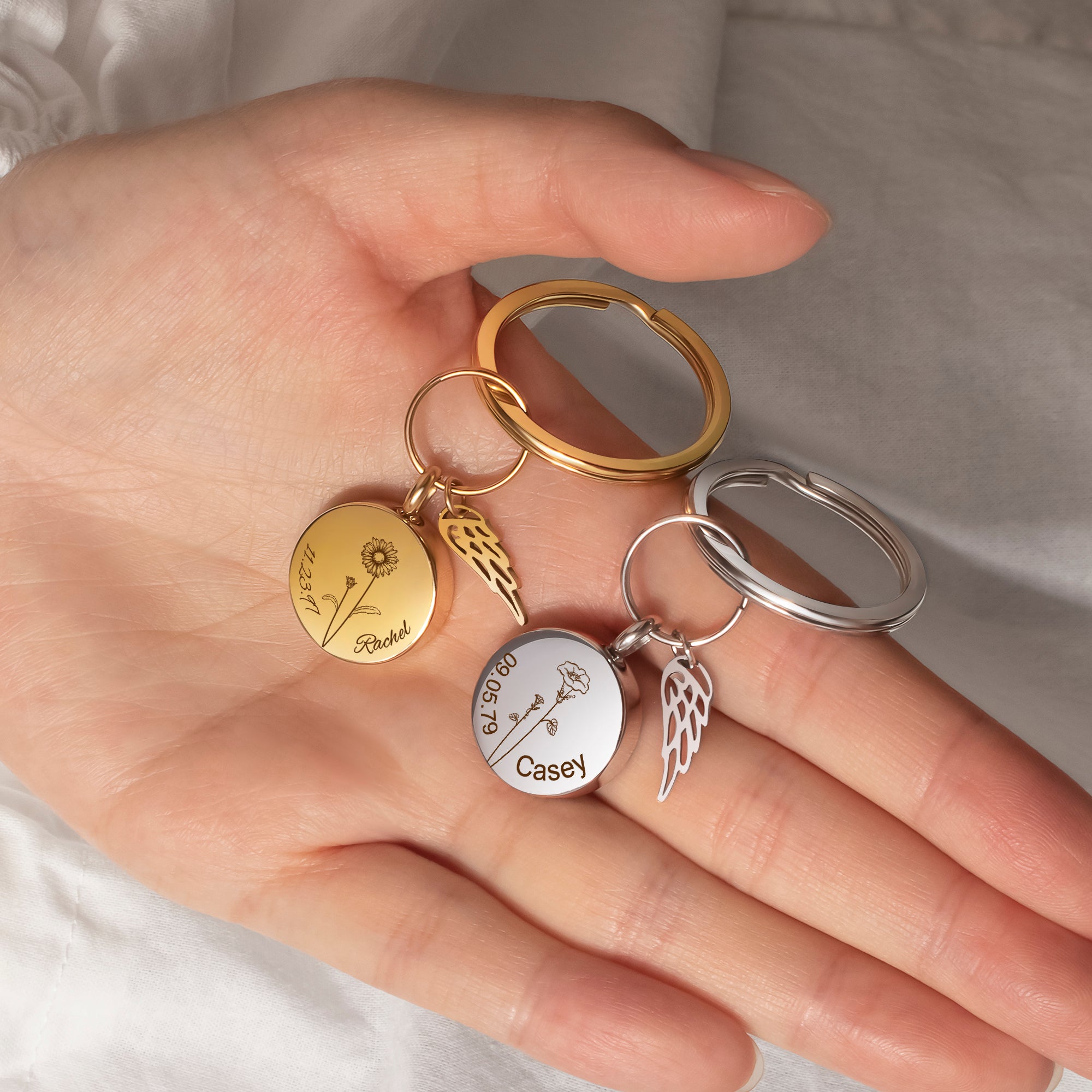 Round Birth Flower, Name, and Date Coin Memorial Key Chain – Anavia ...